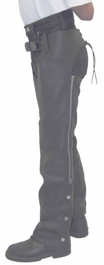 KCH1025 Kids Leather Biker Chaps with pocket and laces